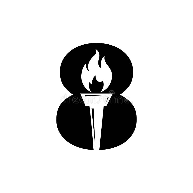 Initial Letter 8 Fire Torch Concept with Fire and Torch Icon Vector ...