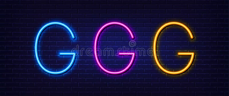 Initial Letter G Icon. Line Typography Character Sign. Neon Light Line ...