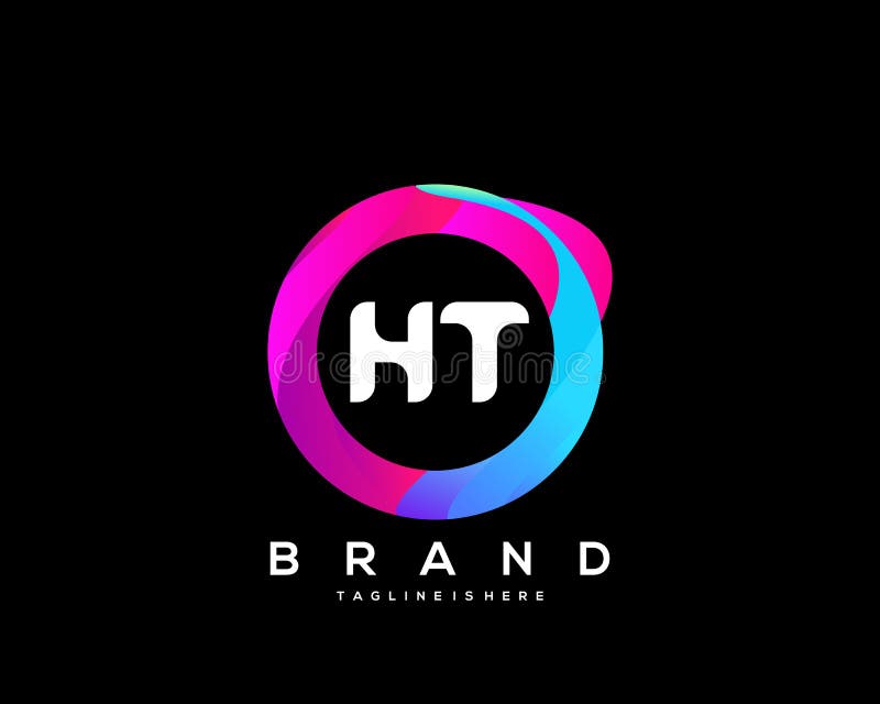 Initial Letter HT Logo with Colorful Circle Background, Letter ...