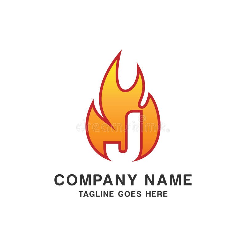 Initial Letter J with Flame Fire Logo Design Template Stock Vector ...