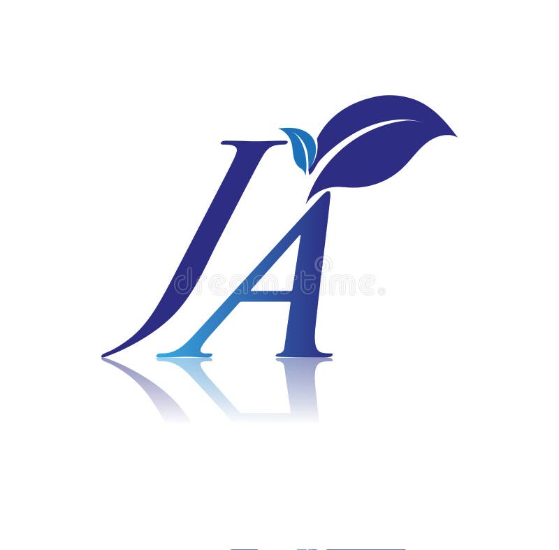 Initial Letter JA with Leaf Logo, Colored Blue Nature and Environment ...