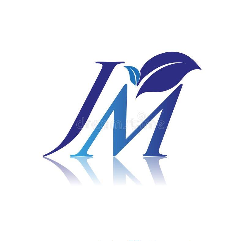 Initial Letter JM with Leaf Logo, Colored Blue Nature and Environment ...