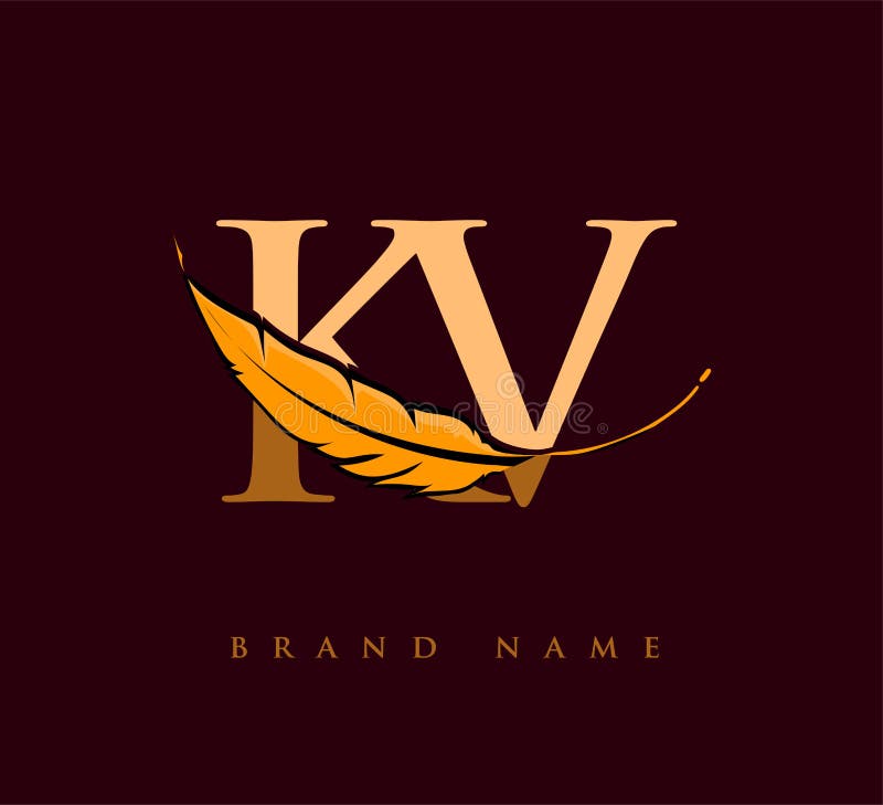 Initial Letter KV Logo with Feather Company Name, Simple and Clean ...