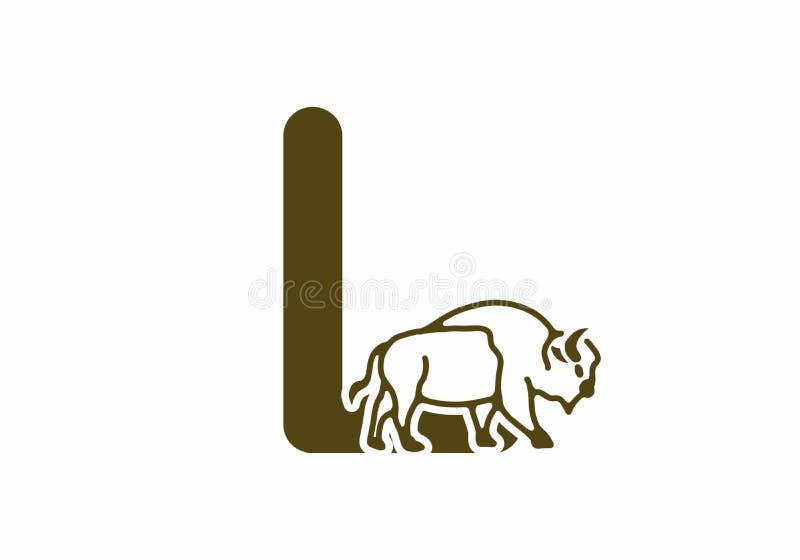 Initial Letter L with Bison Line Art Stock Vector - Illustration of ...