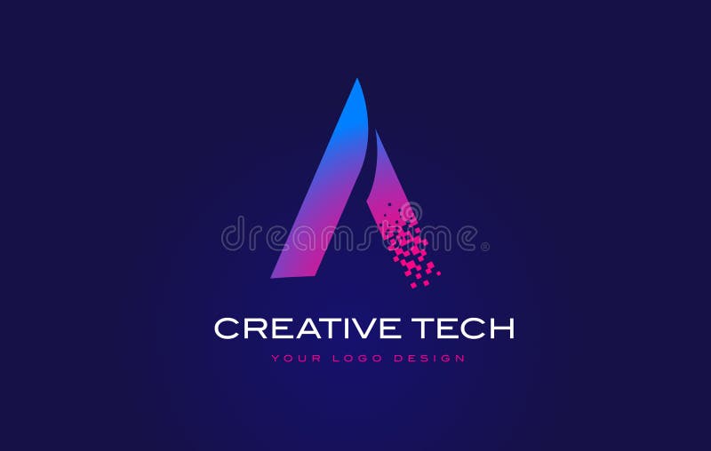 A Initial Letter Logo Design with Digital Pixels in Blue Purple Stock ...