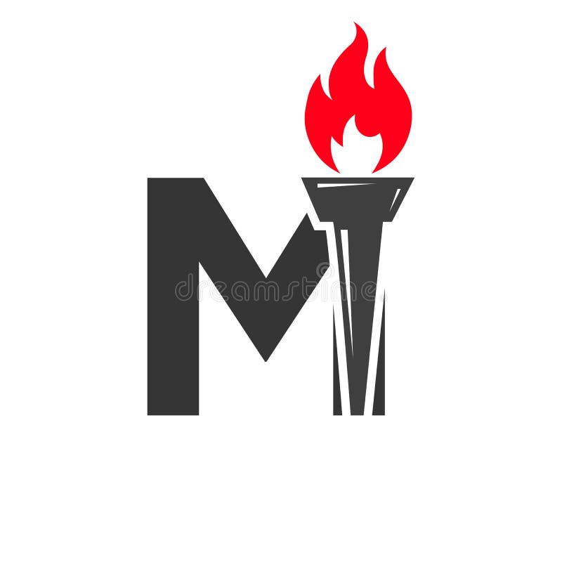 Initial Letter M Fire Torch Concept with Fire and Torch Icon Vector ...