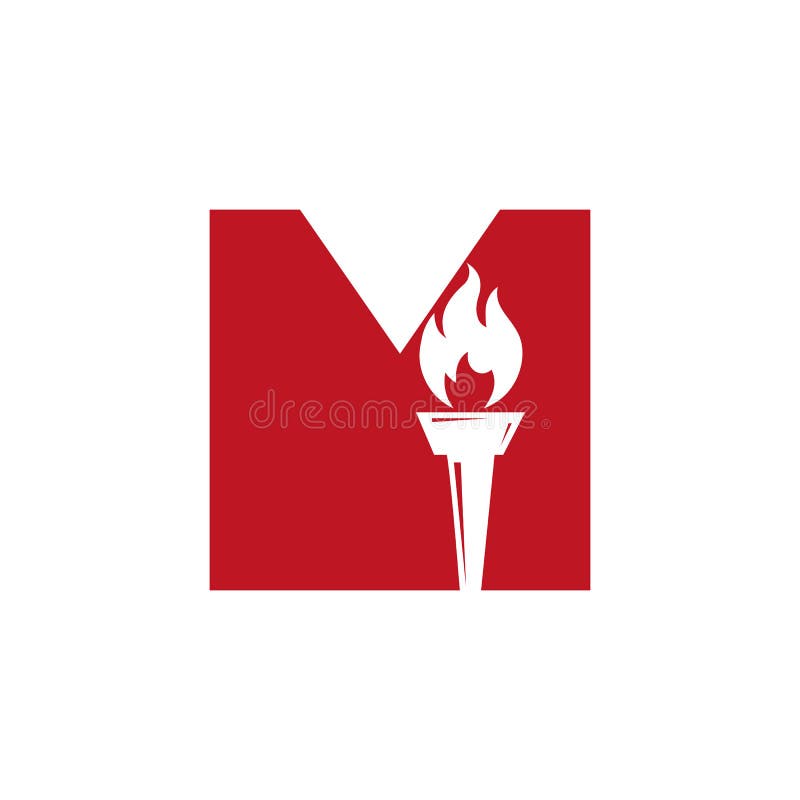 Initial Letter M Fire Torch Concept with Fire and Torch Icon Vector ...