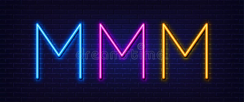 Initial Letter M Icon. Line Typography Character Sign. Neon Light Line ...