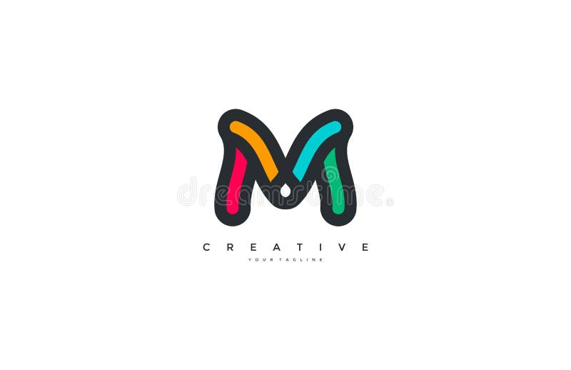 Initial Letter M Linear Outline Logogram Multicolor Stock Illustration ...