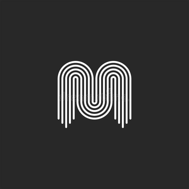 Initial Letter M Logo Monogram, Black and White Smooth Thin Lines ...