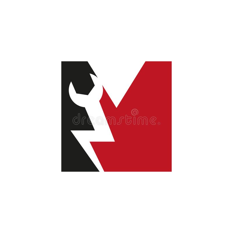 Initial Letter M Repair Wrench and Volt Power Logo Design for Repair ...
