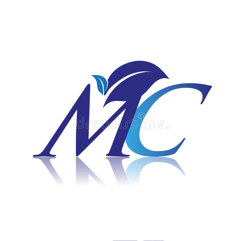 Initial Letter MC with Leaf Logo, Colored Blue Nature and Environment ...
