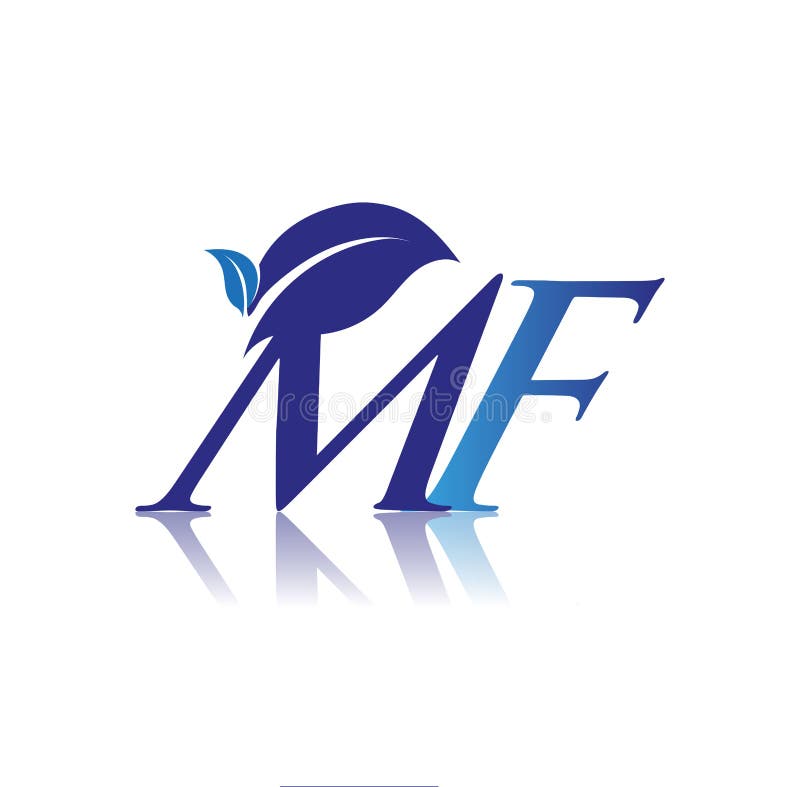 Initial Letter MF with Leaf Logo, Colored Blue Nature and Environment ...