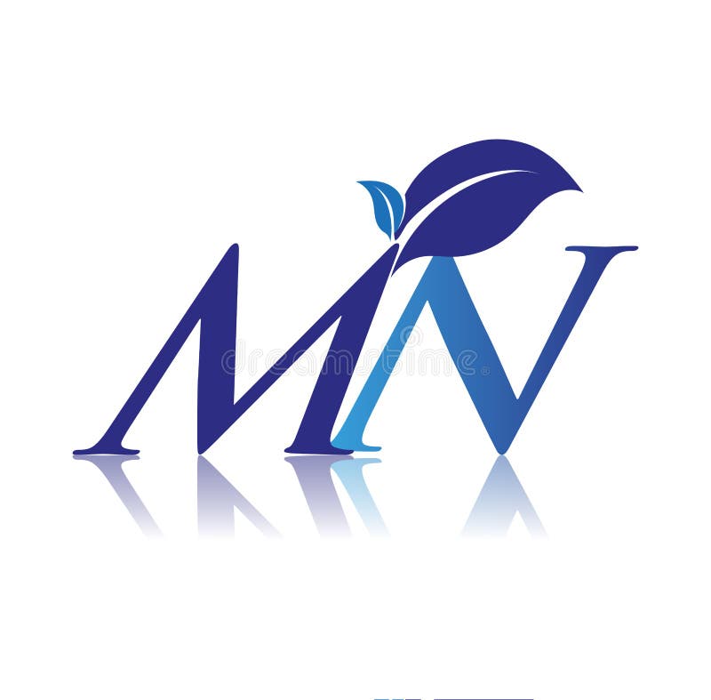Initial Letter MN with Leaf Logo, Colored Blue Nature and Environment ...