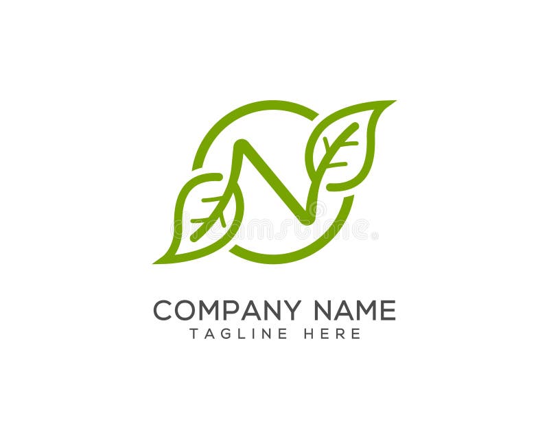 Initial Letter N with Leaf Nature Vector Round Logo Design, Stock ...