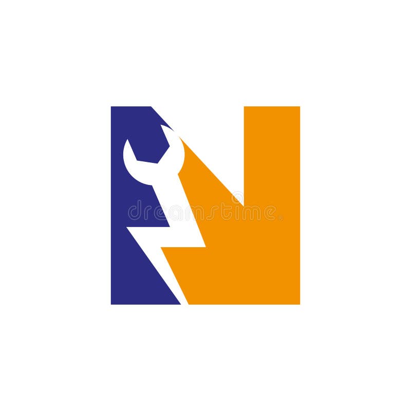 Initial Letter N Repair Wrench and Volt Power Logo Design for Repair ...