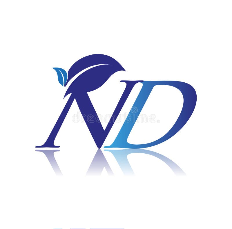 Initial Letter ND with Leaf Logo, Colored Blue Nature and Environment ...