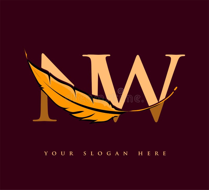 Initial Letter NW Logo with Feather Company Name, Simple and Clean ...