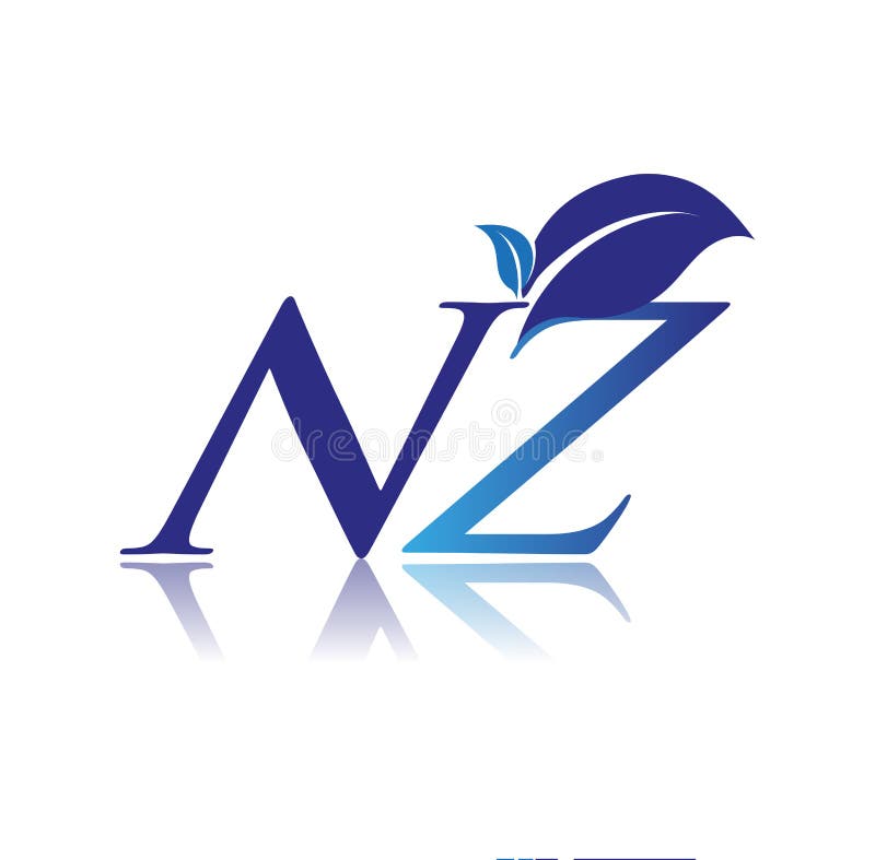 Initial Letter NZ with Leaf Logo, Colored Blue Nature and Environment ...