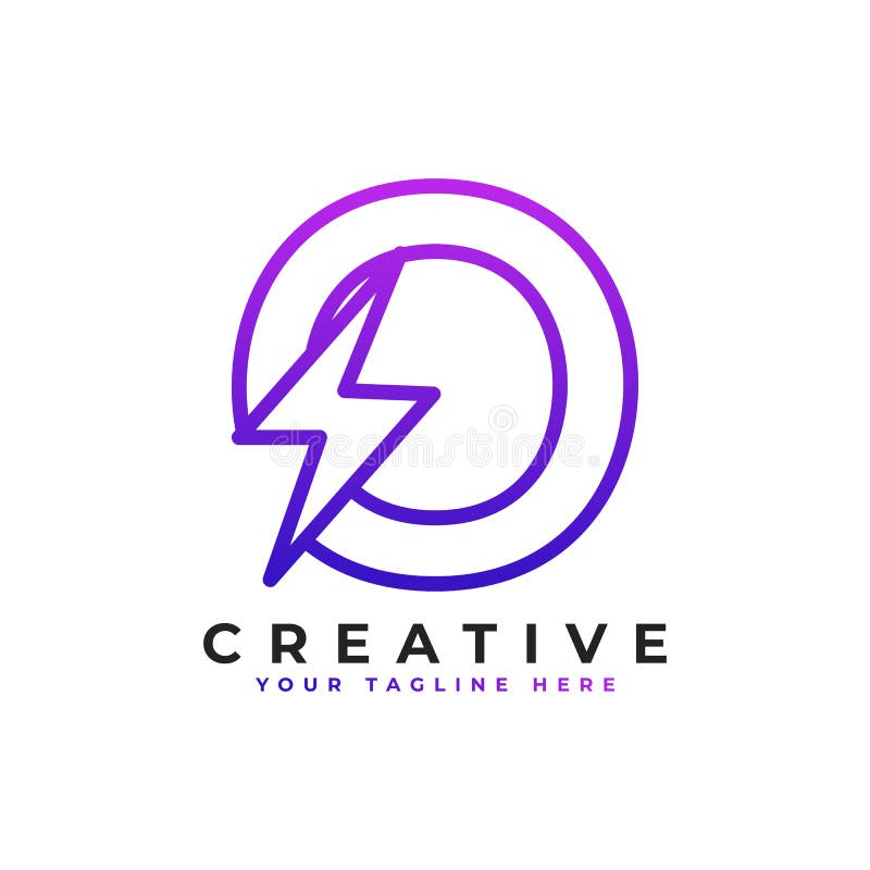 Initial Letter O Logo with Lighting Thunder Bolt in Linear Style ...