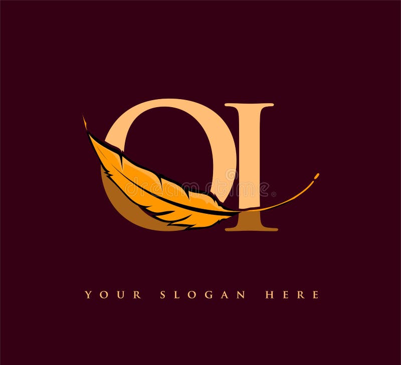 Initial Letter OI Logo with Feather Company Name, Simple and Clean ...