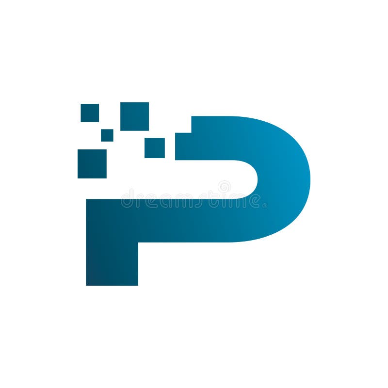 Initial Letter P Digital Pixel Logo Design Stock Illustration ...
