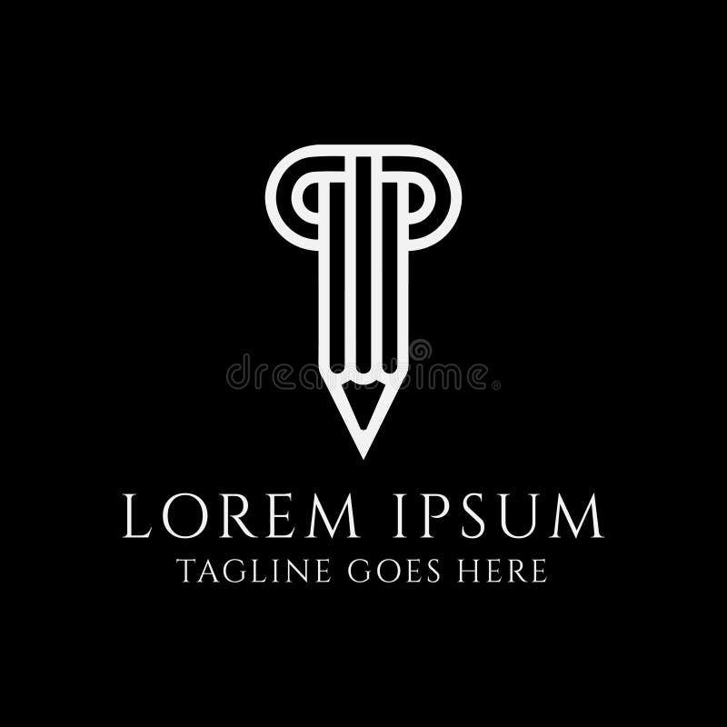 Initial Letter P Pen Pencil Monogram Line for Education Campus Collage ...