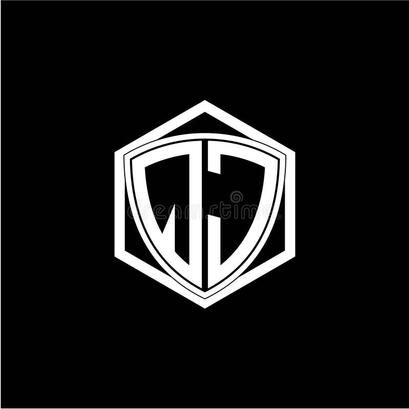 Initial Letter Q J Shield with Hexagon Frame Stock Illustration ...