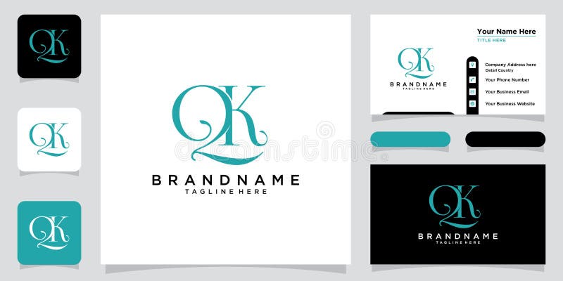 Initial Letter QK Logo Design Template with Business Card Design Stock ...
