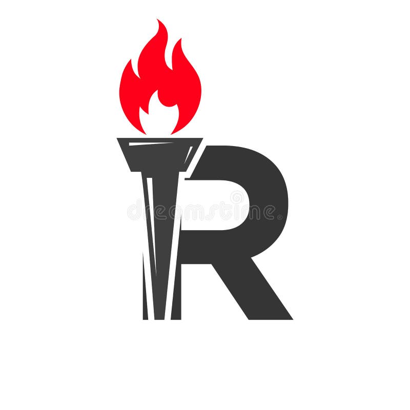 Initial Letter R Fire Torch Concept with Fire and Torch Icon Vector ...