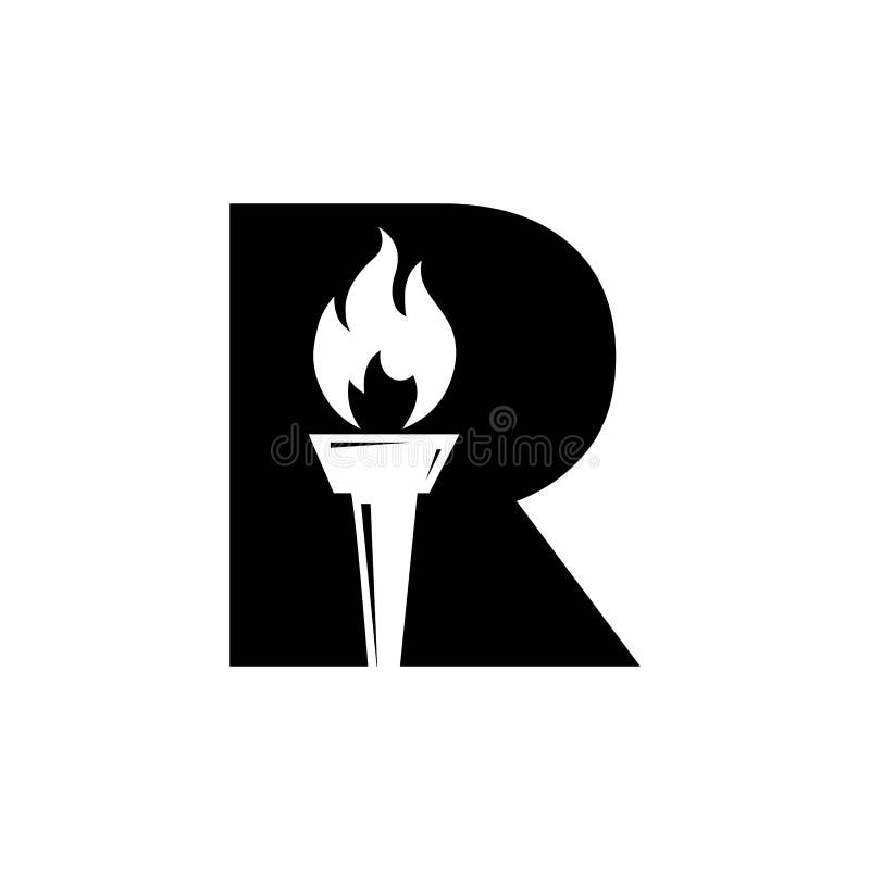Initial Letter R Fire Torch Concept with Fire and Torch Icon Vector ...