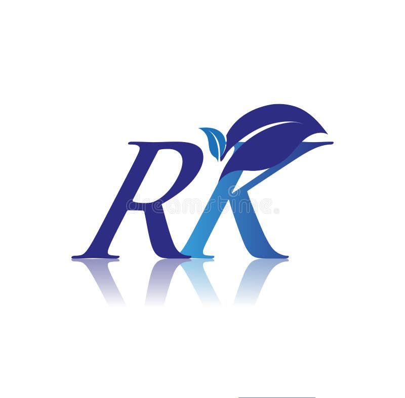 Initial Letter RK with Leaf Logo, Colored Blue Nature and Environment ...