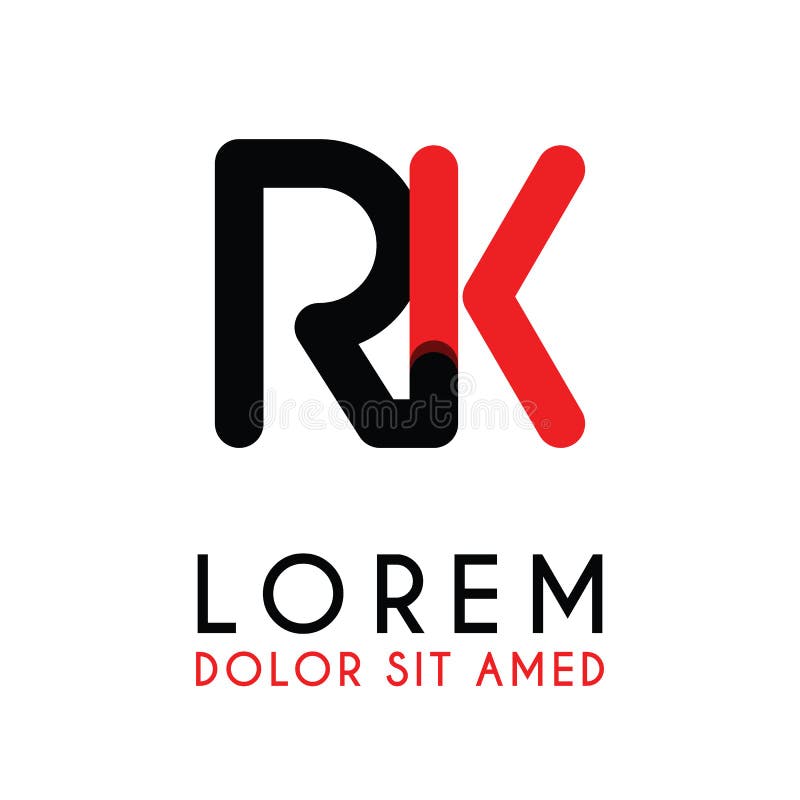 Initial Letter RK with Red Black and Has Rounded Corners Stock Vector ...