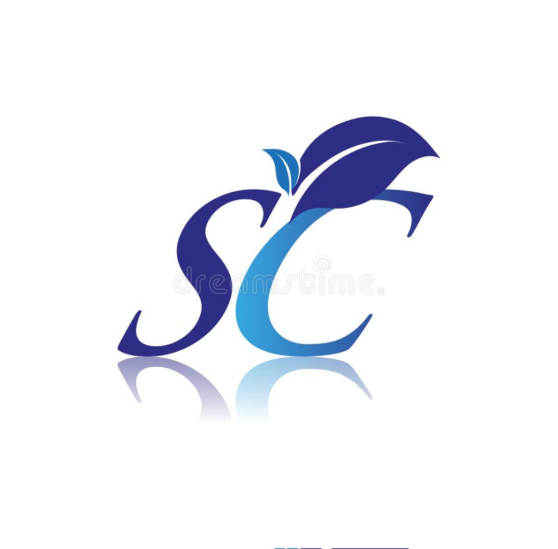 Initial Letter SC with Leaf Logo, Colored Blue Nature and Environment ...