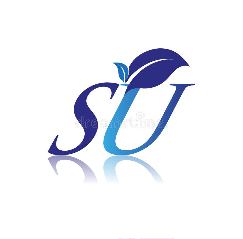 Initial Letter SU with Leaf Logo, Colored Blue Nature and Environment ...