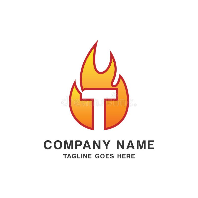 Initial Letter T with Flame Fire Logo Design Template Stock Vector ...