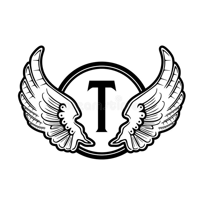 Initial Letter T Wing Round Badge Logo Design, Isolated on White ...