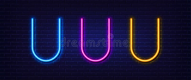 Initial Letter U Icon. Line Typography Character Sign. Neon Light Line ...