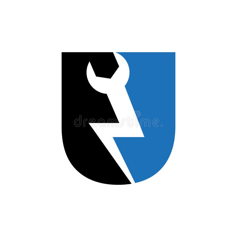 Initial Letter U Repair Wrench and Volt Power Logo Design for Repair ...