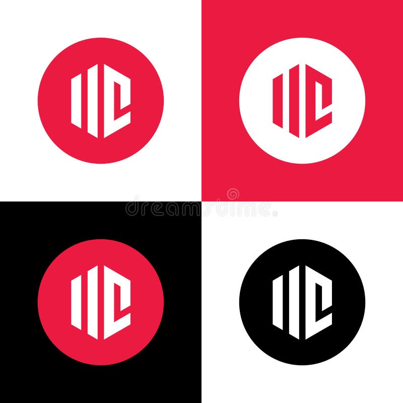 Initial Letter UC or IIC Logo Template, Hexagon Shape Typography, Red ...