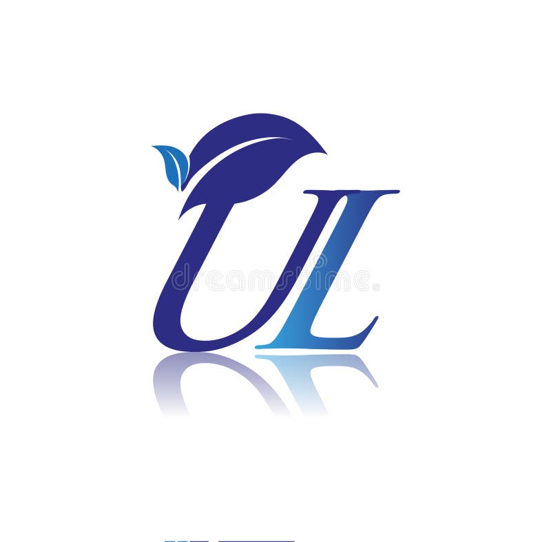 Initial Letter UL with Leaf Logo, Colored Blue Nature and Environment ...