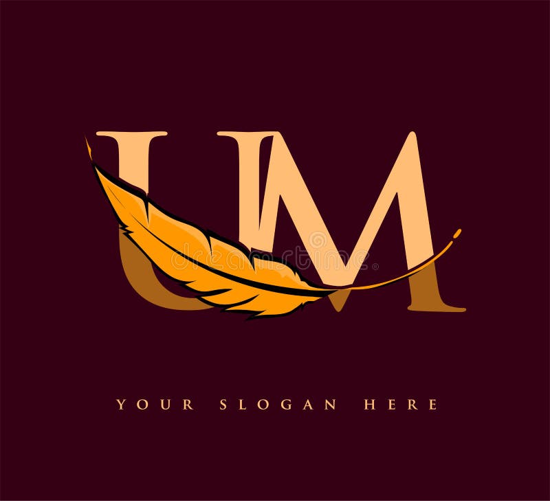 Initial Letter UM Logo with Feather Company Name, Simple and Clean ...