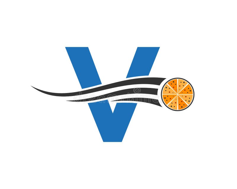 Initial Letter V Cafe Restaurant Logo with Pizza Concept Vector ...