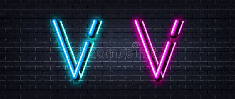 Initial Letter V Icon. Line Typography Character Sign. Neon Light Line ...