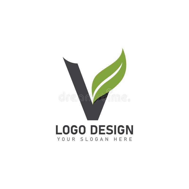 Initial Letter V with Leaf Logo Design Vector Icon Stock Illustration ...
