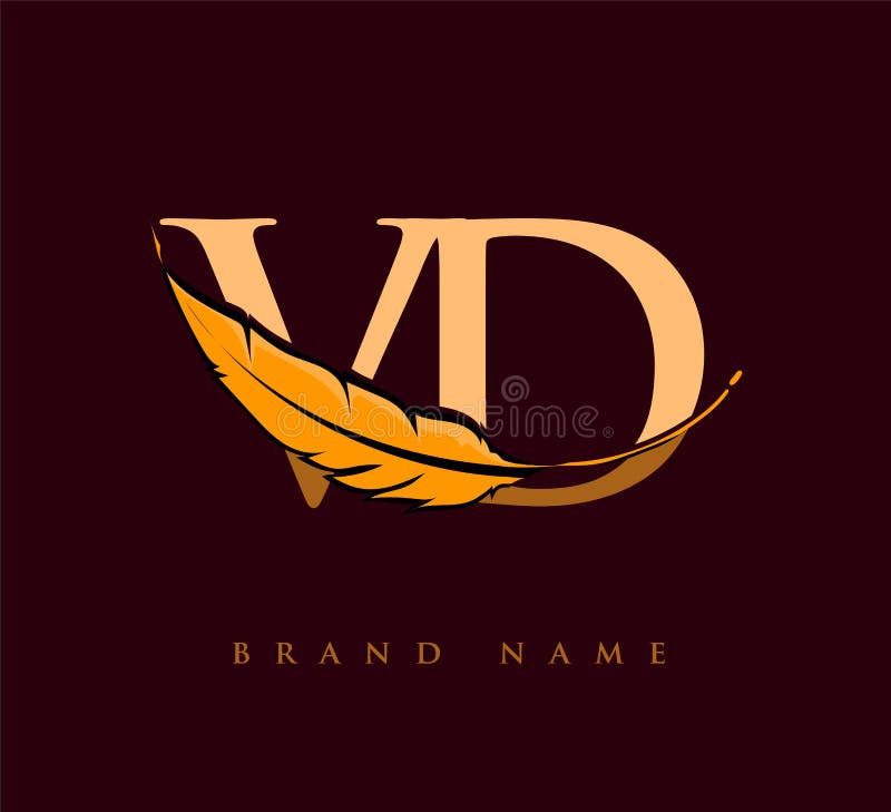 Initial Letter VD Logo with Feather Company Name, Simple and Clean ...