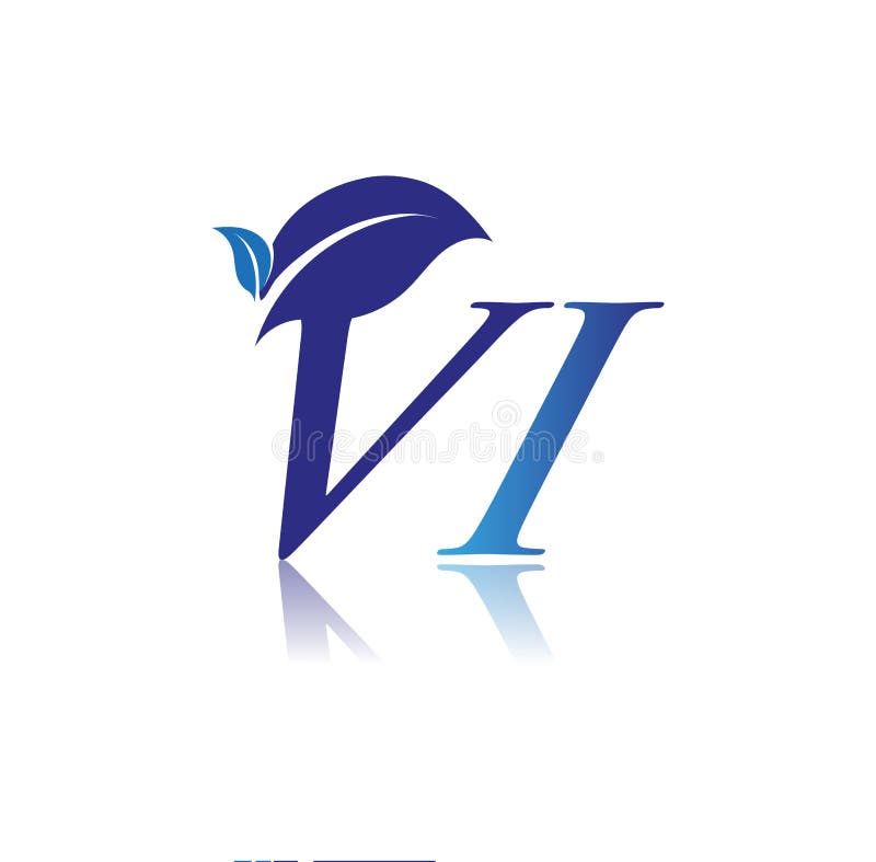 Initial Letter VI with Leaf Logo, Colored Blue Nature and Environment ...