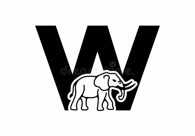 Initial Letter W with Elephant Shape Line Art Stock Vector ...