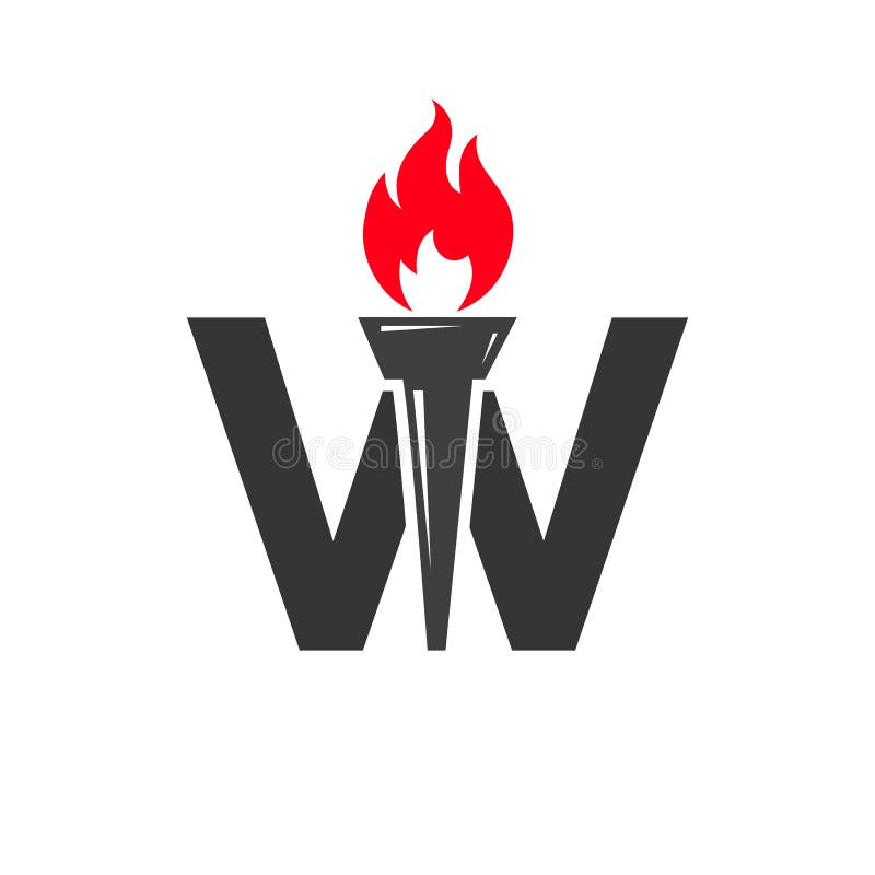 Initial Letter W Fire Torch Concept with Fire and Torch Icon Vector ...