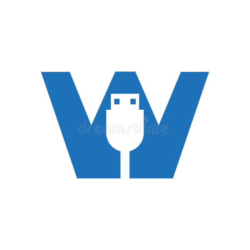 Initial Letter W USB Symbol Design. Computer Connection USB Cable Icon ...